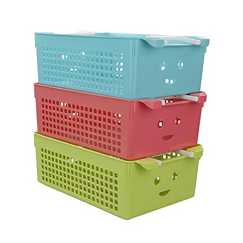 Ggbin Plastic Storage Basket with Handles, Set of 3, 12"L x 8"W x 4"H