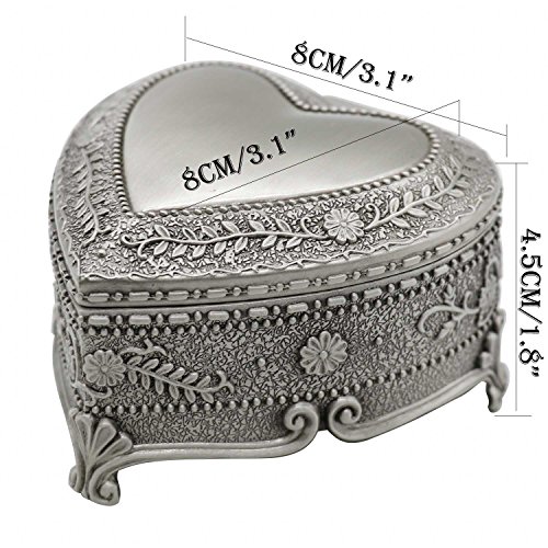 AVESON Classic Vintage Heart Shape Metal Jewelry Box Ring Trinket Storage Organizer Chest Christmas Gift