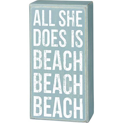 Primitives by Kathy 30812 Inspired Blue Box Sign, 4 x 7.5-Inches, Beach-Beach-Beach