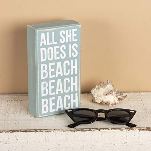 Primitives by Kathy 30812 Inspired Blue Box Sign, 4 x 7.5-Inches, Beach-Beach-Beach