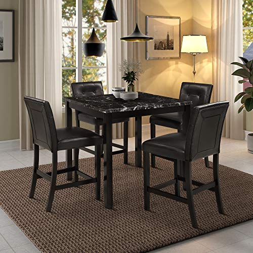 Harper & Bright Designs 5-Piece Faux Marble Top Dining Set, Counter Height Kitchen Table Set-Dining Table with Faux Marble Top and 4 Black High Back Upholstered Chairs