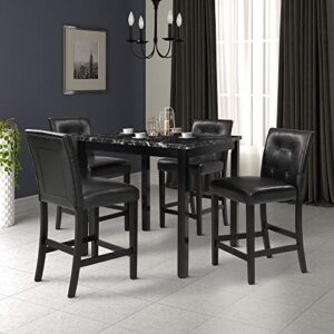 Harper & Bright Designs 5-Piece Faux Marble Top Dining Set, Counter Height Kitchen Table Set-Dining Table with Faux Marble Top and 4 Black High Back Upholstered Chairs