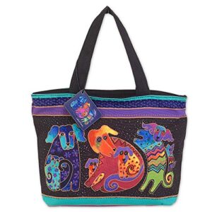 laurel burch shoulder zipper top, dogs and doggies,blue