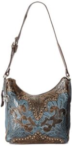 american west annie’s secret hobo bag, distressed charcoal/denim blue, one size