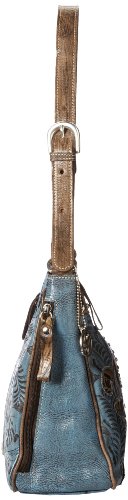 American West Annie's Secret Hobo Bag, Distressed Charcoal/Denim Blue, One Size