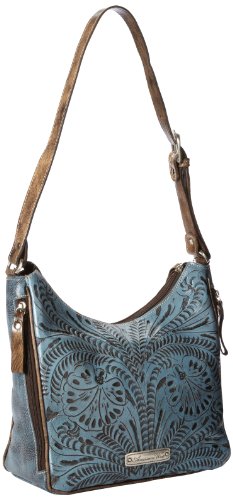 American West Annie's Secret Hobo Bag, Distressed Charcoal/Denim Blue, One Size