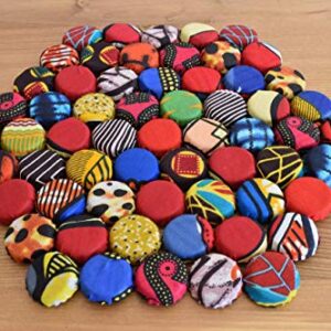 Handcrafted African Trivet made of recycled bottle caps wrap in kitenge material - Handmade in Rwanda - 10 Inches, Multicolored