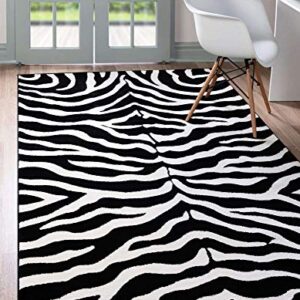 Unique Loom Wildlife Collection Animal Inspired with Zebra Design Area Rug, 6 x 9 ft, Black/Ivory