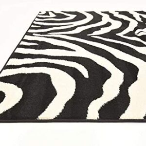 Unique Loom Wildlife Collection Animal Inspired with Zebra Design Area Rug, 6 x 9 ft, Black/Ivory