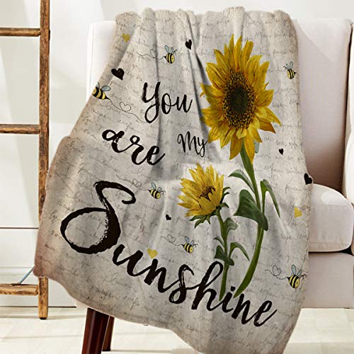 Plush Throw Blanket 40x50 inches Rustic Sunflower Bed Blanket Soft Warm Blankets for All Seasons, Lightweight Travelling Camping Throw Size for Kids Adults, You are My Sunshine