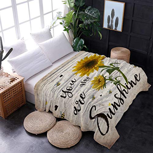 Plush Throw Blanket 40x50 inches Rustic Sunflower Bed Blanket Soft Warm Blankets for All Seasons, Lightweight Travelling Camping Throw Size for Kids Adults, You are My Sunshine