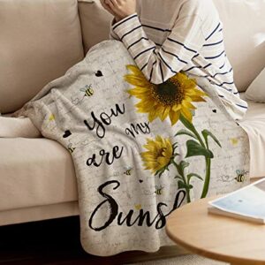 Plush Throw Blanket 40x50 inches Rustic Sunflower Bed Blanket Soft Warm Blankets for All Seasons, Lightweight Travelling Camping Throw Size for Kids Adults, You are My Sunshine