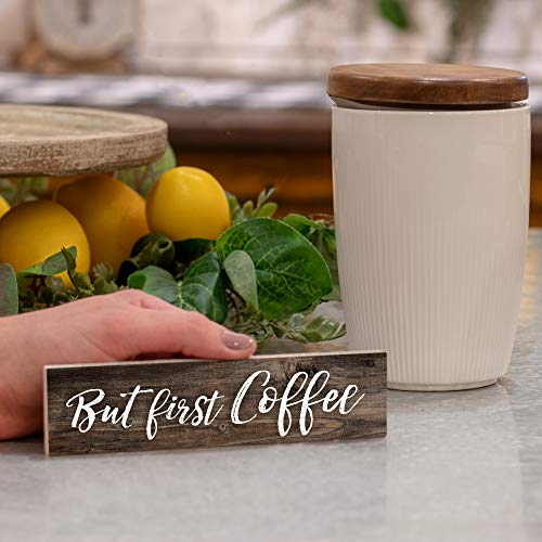 P. Graham Dunn But First Coffee Script Design Distressed 6 x 1.5 Miniature Pine Wood Tabletop Sign Plaque