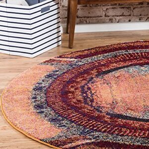 Unique Loom Estrella Collection Rustic, Distressed, Modern, Abstract Area Rug, 6 ft, Orange/Black