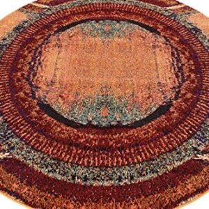 Unique Loom Estrella Collection Rustic, Distressed, Modern, Abstract Area Rug, 6 ft, Orange/Black