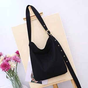 Canvas Crossbody Bag Casual Handbags Work Travel Bag Hobo Bag Shoulder Tote Purse Shopping Bag For Women Girls（Black）