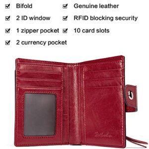 BOSTANTEN Women Leather Wallet RFID Blocking Small Bifold Zipper Pocket Wallet Card Case Purse with ID Window