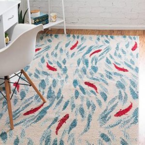 Unique Loom Positano Collection Coastal Modern Bright Colors Fish Beige Area Rug (5' x 8')