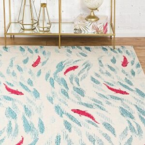 Unique Loom Positano Collection Coastal Modern Bright Colors Fish Beige Area Rug (5' x 8')