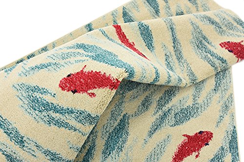 Unique Loom Positano Collection Coastal Modern Bright Colors Fish Beige Area Rug (5' x 8')