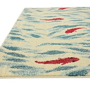 Unique Loom Positano Collection Coastal Modern Bright Colors Fish Beige Area Rug (5' x 8')