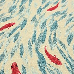 Unique Loom Positano Collection Coastal Modern Bright Colors Fish Beige Area Rug (5' x 8')