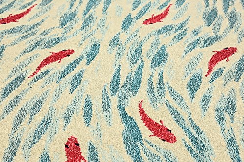 Unique Loom Positano Collection Coastal Modern Bright Colors Fish Beige Area Rug (5' x 8')