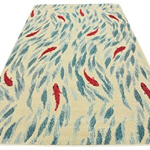 Unique Loom Positano Collection Coastal Modern Bright Colors Fish Beige Area Rug (5' x 8')