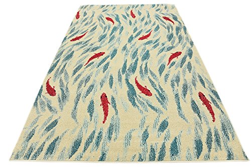 Unique Loom Positano Collection Coastal Modern Bright Colors Fish Beige Area Rug (5' x 8')