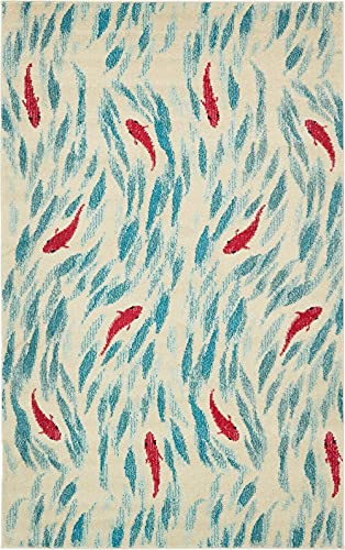 Unique Loom Positano Collection Coastal Modern Bright Colors Fish Beige Area Rug (5' x 8')