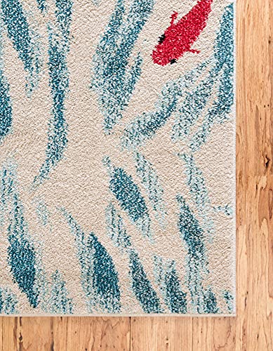 Unique Loom Positano Collection Coastal Modern Bright Colors Fish Beige Area Rug (5' x 8')