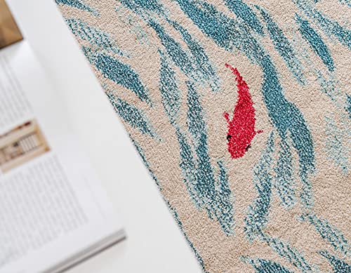 Unique Loom Positano Collection Coastal Modern Bright Colors Fish Beige Area Rug (5' x 8')