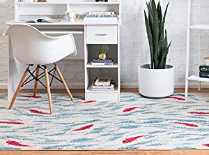 Unique Loom Positano Collection Coastal Modern Bright Colors Fish Beige Area Rug (5' x 8')