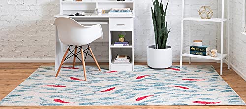 Unique Loom Positano Collection Coastal Modern Bright Colors Fish Beige Area Rug (5' x 8')