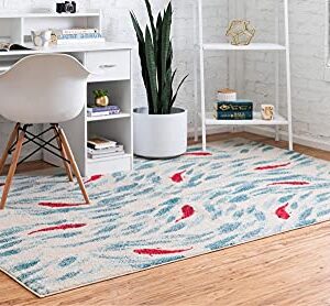 Unique Loom Positano Collection Coastal Modern Bright Colors Fish Beige Area Rug (5' x 8')