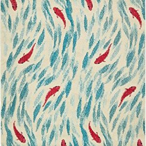 Unique Loom Positano Collection Coastal Modern Bright Colors Fish Beige Area Rug (5' x 8')