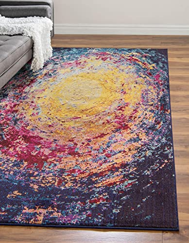 Unique Loom Estrella Collection Abstract, Gradient, Modern, Sunburst, Distressed Area Rug, 6 x 9 ft, Multi/Navy Blue