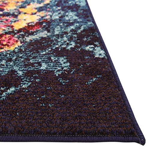 Unique Loom Estrella Collection Abstract, Gradient, Modern, Sunburst, Distressed Area Rug, 6 x 9 ft, Multi/Navy Blue