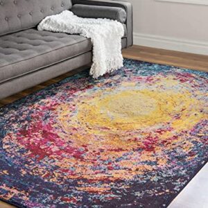 Unique Loom Estrella Collection Abstract, Gradient, Modern, Sunburst, Distressed Area Rug, 6 x 9 ft, Multi/Navy Blue