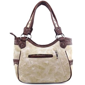 Justin West Tooled Leather Laser Cut Turquoise Rhinestone Cross Concho Studded Shoulder Tote Handbag Purse (Cream Purse and Wallet)