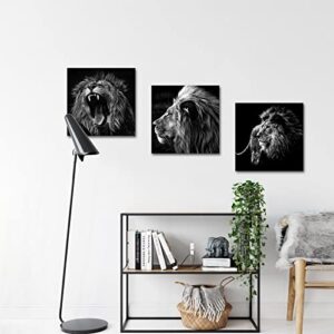 Kreative Arts - 3 Panels Lion King Black and White Canvas Prints Wall Art Modern Painting Wall Pictures for Living Room Office Decoration Ready to Hang (12x12inchx3pcs/set)