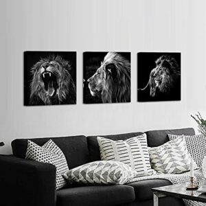 Kreative Arts - 3 Panels Lion King Black and White Canvas Prints Wall Art Modern Painting Wall Pictures for Living Room Office Decoration Ready to Hang (12x12inchx3pcs/set)