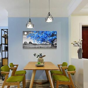 wall art for living room Simple Life Blue moon tree landscape Abstract painting office Wall Decor 20" x 40" single Pieces Canvas Prints Ready to Hang for Home Decoration Black and white Works of art