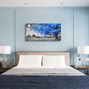 wall art for living room Simple Life Blue moon tree landscape Abstract painting office Wall Decor 20" x 40" single Pieces Canvas Prints Ready to Hang for Home Decoration Black and white Works of art