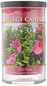 village candle wild rose large tumbler jar candle, 19 oz, traditions collection, pink