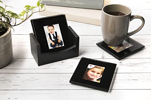 Black Glass Photo Coasters - Set of 4