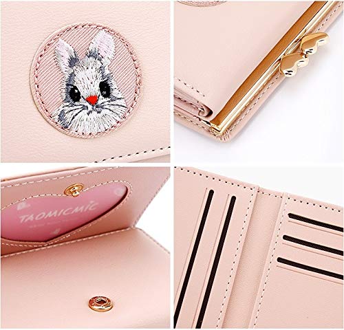 JIUFENG Women's Short Wallet Multi Purpose Purses Animal Embroidered Billfold Credit Card Holder Coin Pouches (Black)