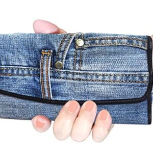 Bijoux De Ja Upcycling Blue Denim Large Capacity Money Flap Roomy Long Wallet Purse Clutch for Women BMW014