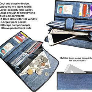 Bijoux De Ja Upcycling Blue Denim Large Capacity Money Flap Roomy Long Wallet Purse Clutch for Women BMW014