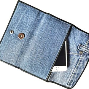 Bijoux De Ja Upcycling Blue Denim Large Capacity Money Flap Roomy Long Wallet Purse Clutch for Women BMW014